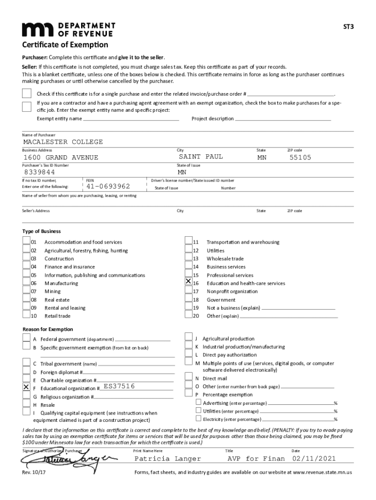 Fillable Online ST3, Certificate of ExemptionST3, Certificate of ...