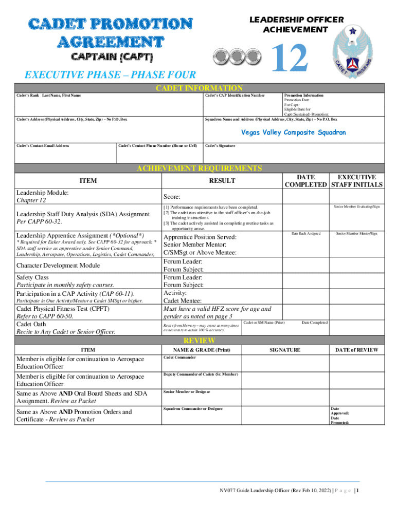 Fillable Online Cadet Promotions & AdvancementCivil Air PatrolCadet ...
