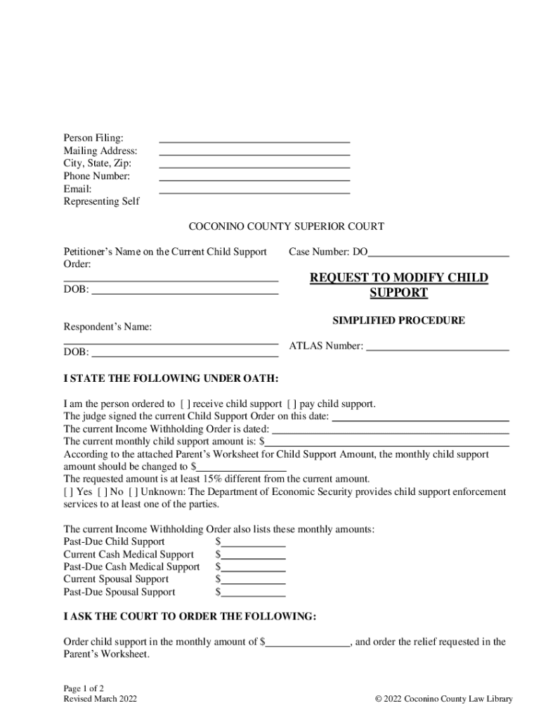 Fillable Online coconino az Changing A Child Support AmountCA Child ...