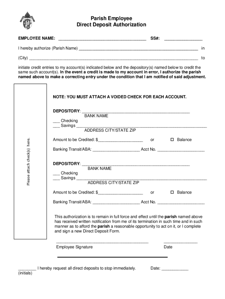 Fillable Online diocesegfb.orgwp-contentuploadsParish Employee Direct ...