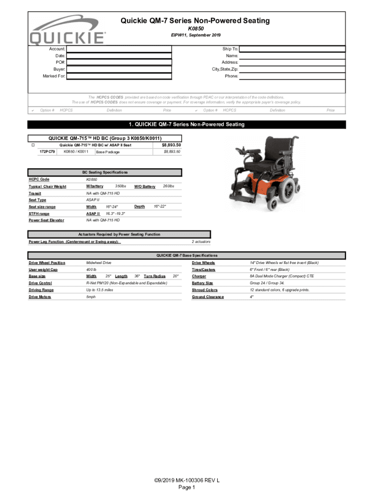 Fillable Online Quickie Qm-7 SEries Replacement Parts by Quickie - Quickie-Wheelchairs.com Fax ...