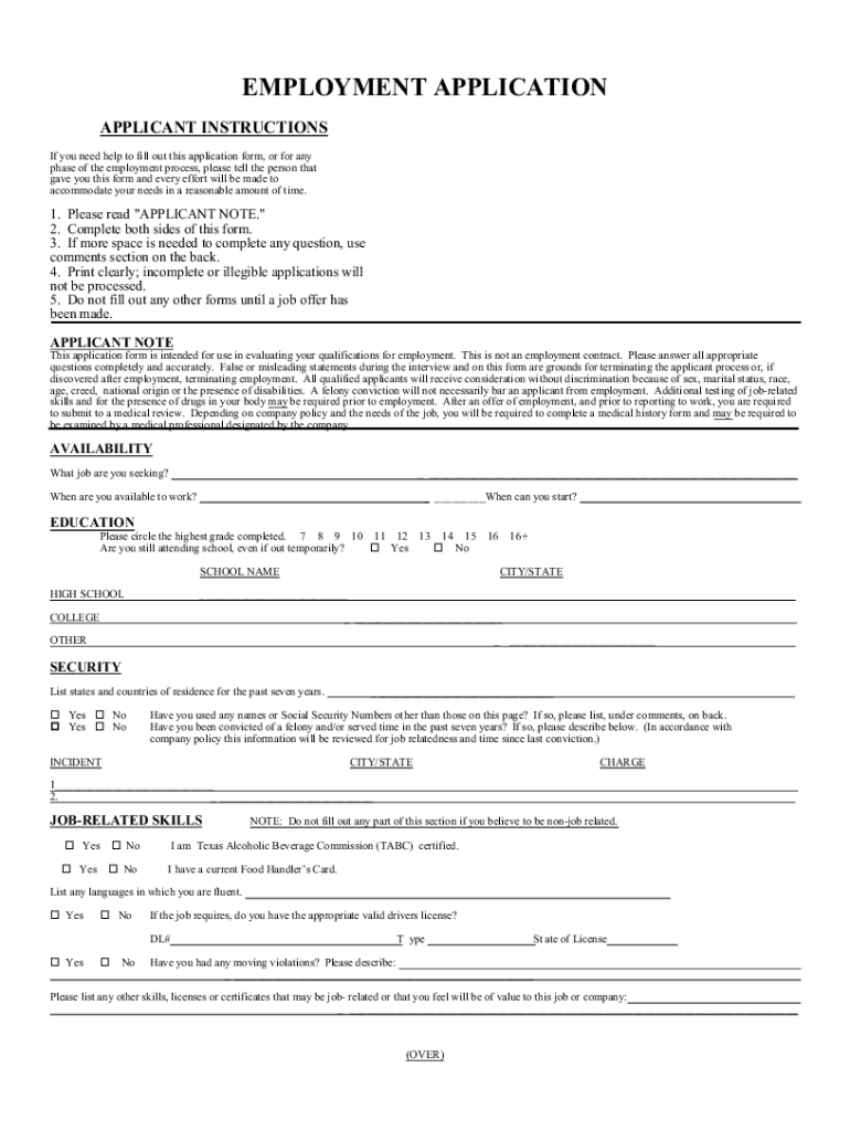 Fillable Online Employment Application Forms (How to Fill) - Word ...