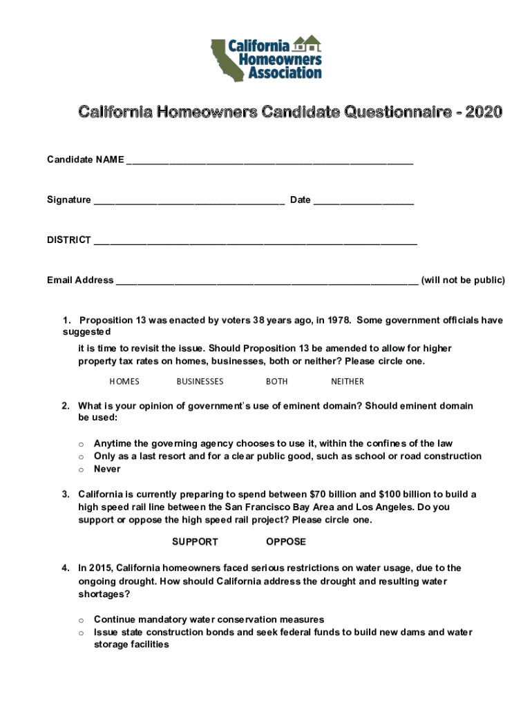 Fillable Online California Homeowners Candidate Questionnaire.docx Fax ...