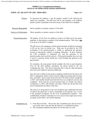 Fillable Online QP (Quality of Life - Pediatric) MOOP. QP Form Manual ...