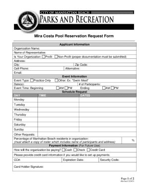 Fillable Online Mira Costa Pool Reservation Request Form Fax Email ...
