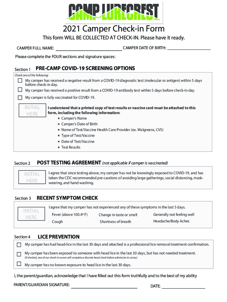Fillable Online Fillable Online gswpa Camper Check-In/Check-Out Form ...