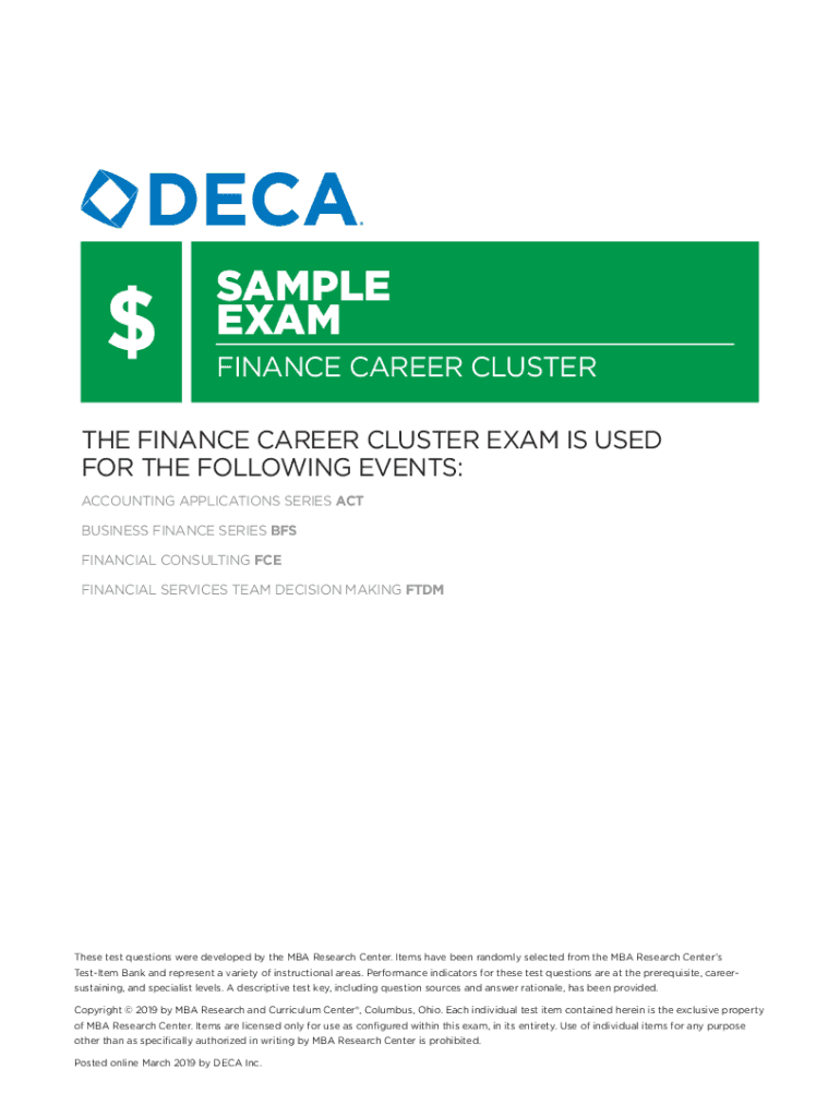Fillable Online sample exam - finance career cluster - DECA Fax Email ...