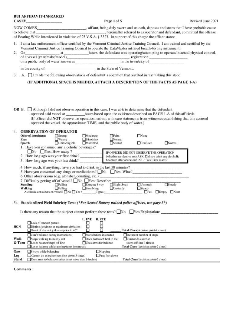 Fillable Online DUI AFFIDAVIT-INFRARED - Windham County Sheriff's ...