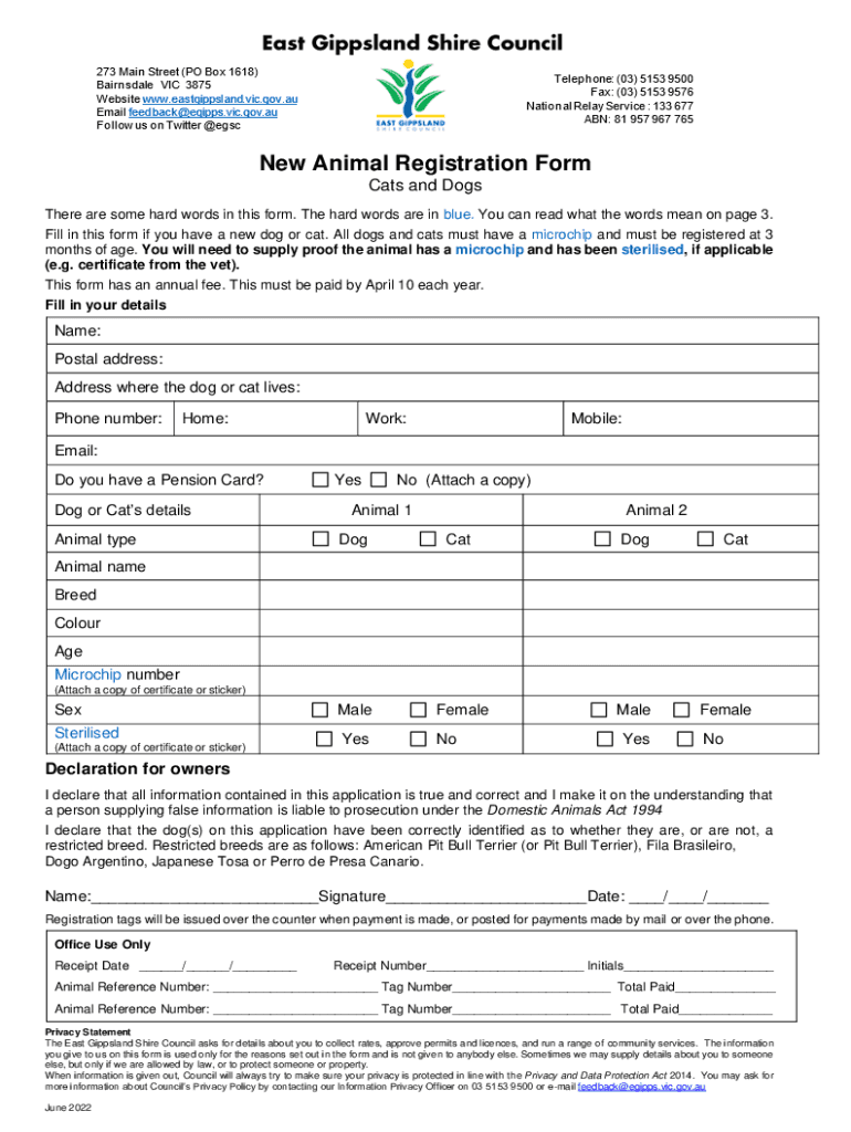 Fillable Online Fillable Online NEW ANIMAL REGISTRATION FORM ...