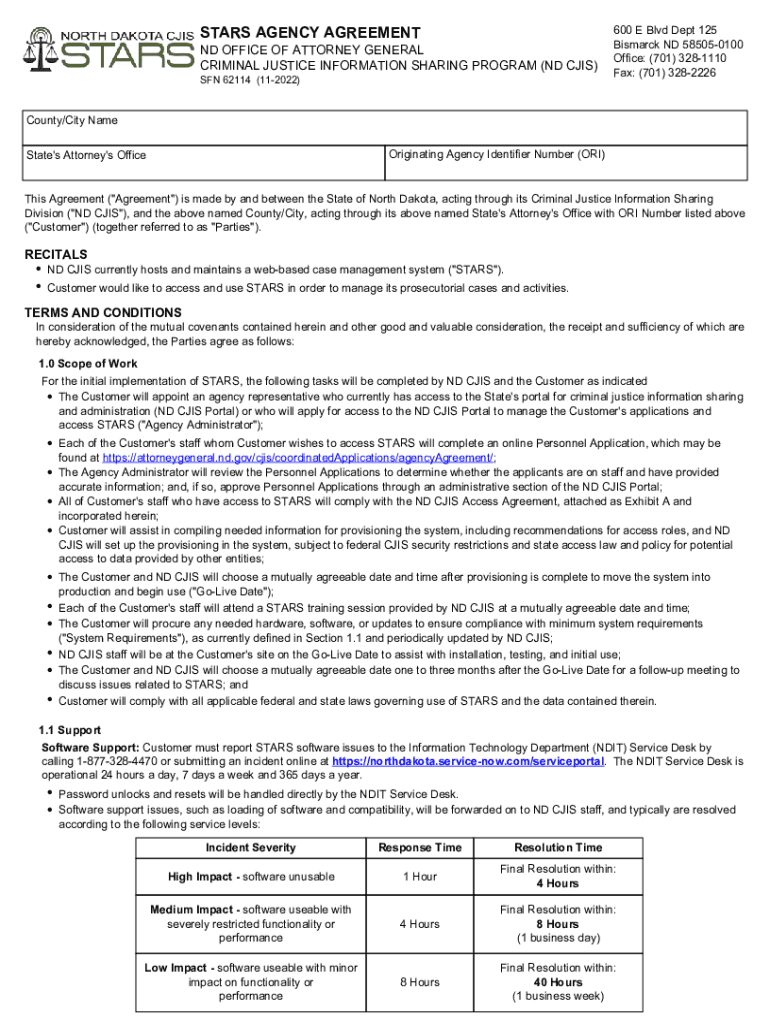 Fillable Online STARS AGENCY AGREEMENT ND OFFICE OF ATTORNEY GENERAL ...