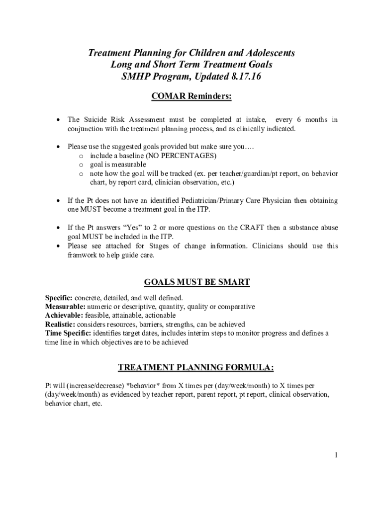 Fillable Online Treatment Planning for Children and Adolescents Long ...