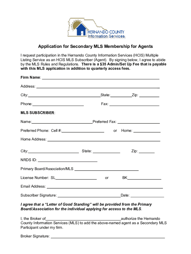 Fillable Online Fill - Free fillable BROKER/AGENT RESIDENTIAL MLS ONLY ...