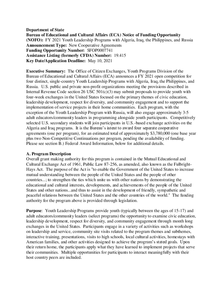 Fillable Online eca state Youth Leadership Program with Algeria, the Philippines, or Serbia ...