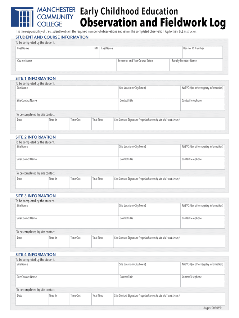 Fillable Online ECE Observation and Fieldwork Log. Supervisor ...