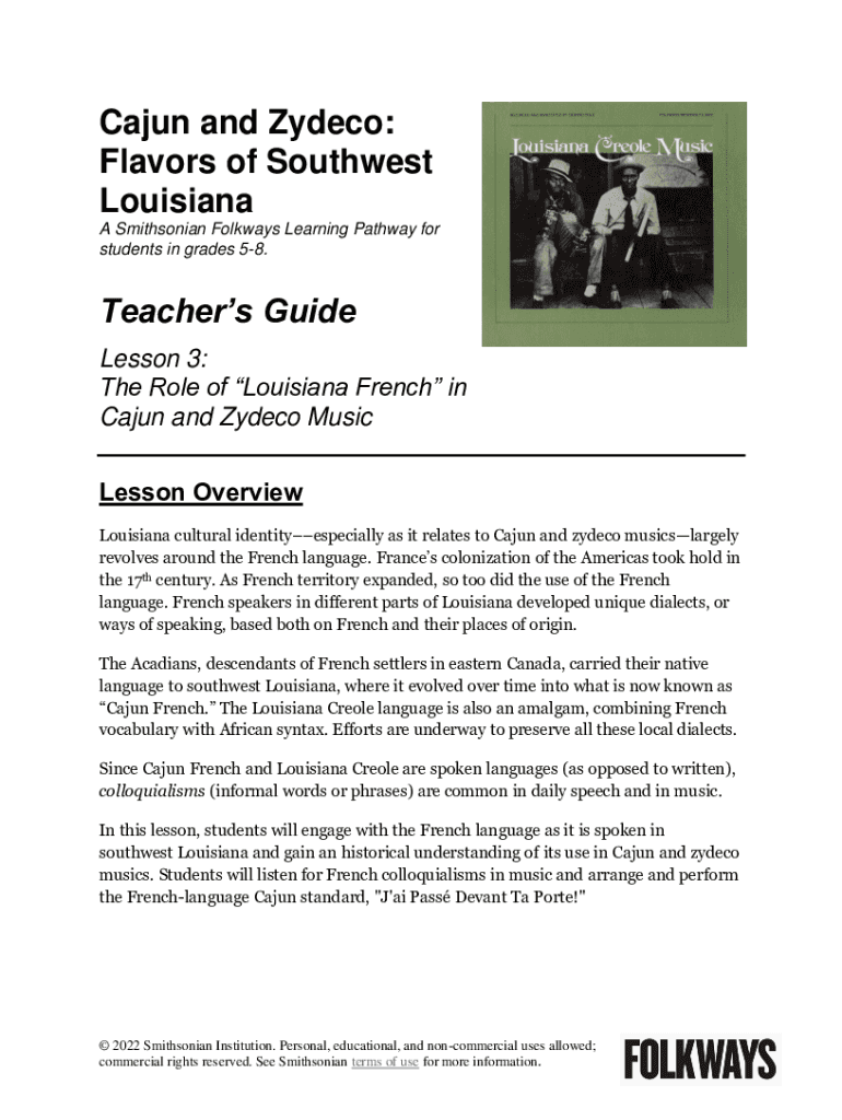 Fillable Online Cajun and Zydeco: Flavors of Southwest Louisiana ...
