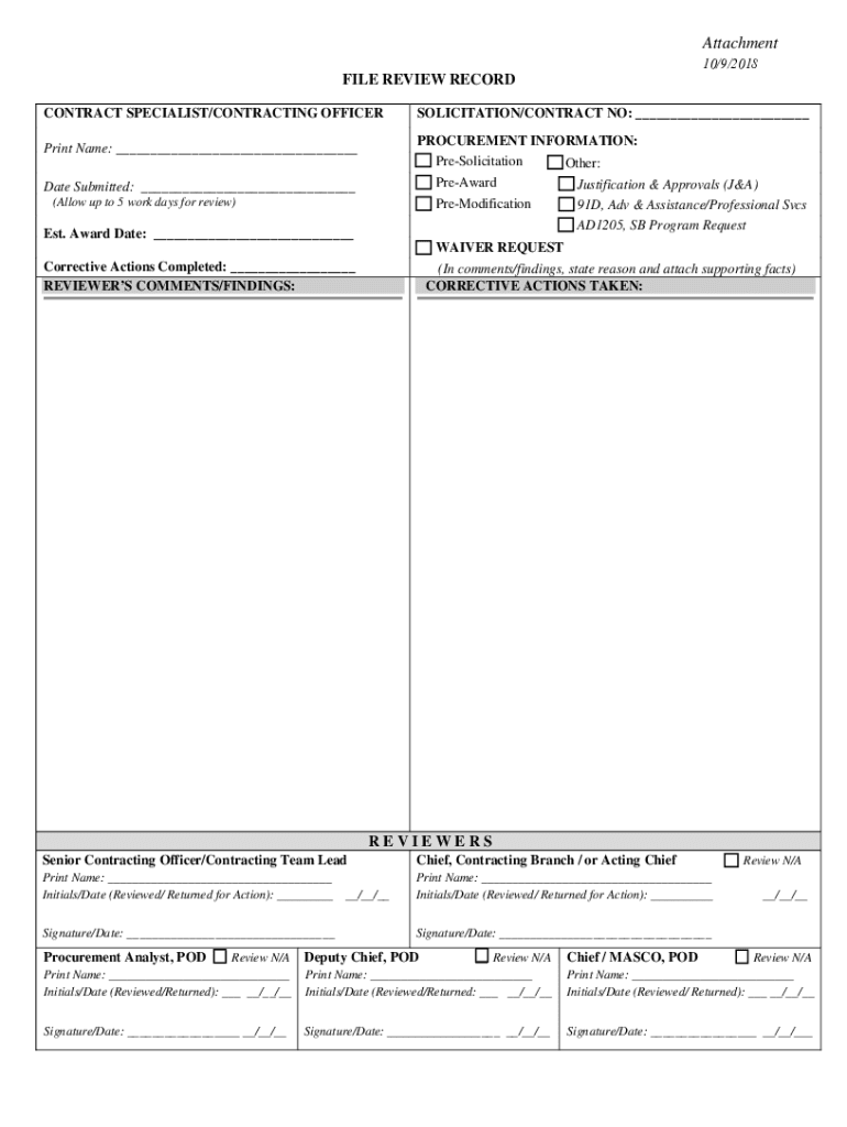 Fillable Online 4.803 Contents of contract files.Acquisition ...