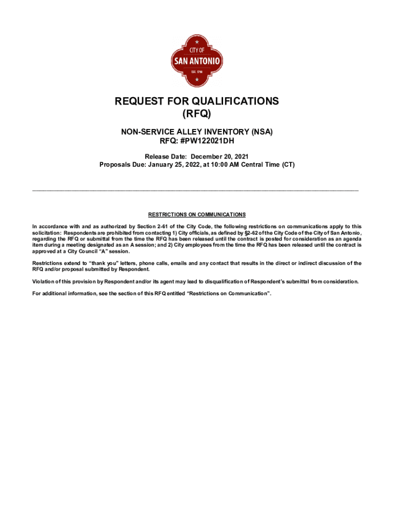 Fillable Online non-service alley inventory (nsa) rfq: #pw122021dh Fax ...
