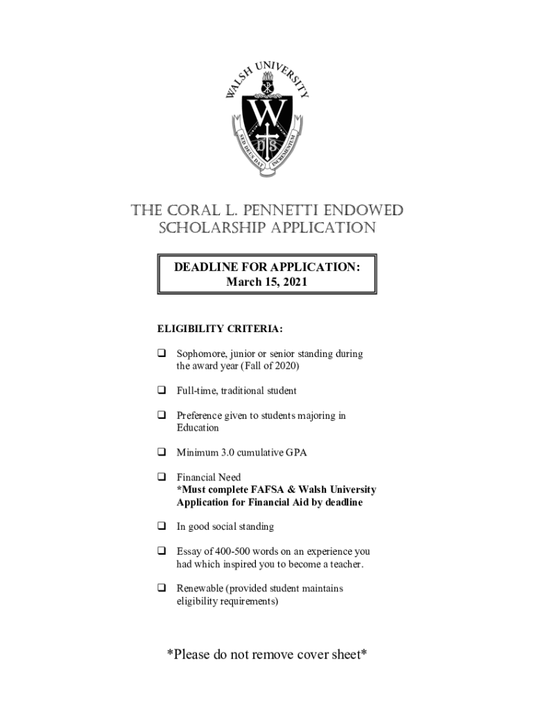 Fillable Online the coral l. pennetti endowed scholarship application ...