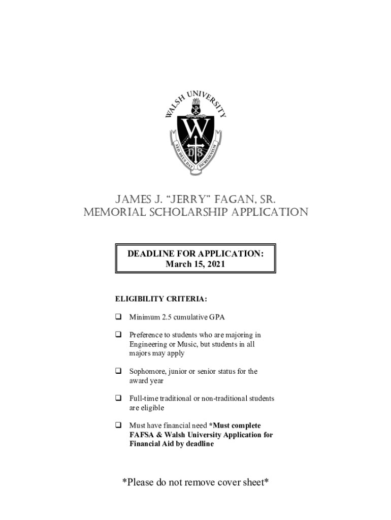 Fillable Online james j. jerry fagan, sr. memorial scholarship ...