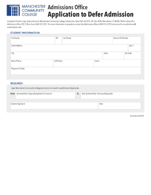 Fillable Online Fill - Free fillable Application to Defer Admissions PDF form Fax Email Print ...