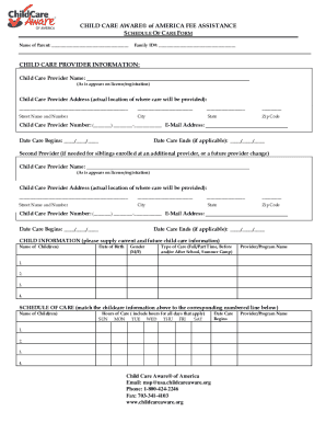 Fillable Online Schedule of Care Form Fax Email Print - pdfFiller