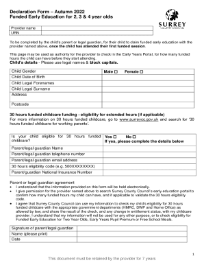 Fillable Online Declaration form Autumn 2022 - surreycc.gov.ukProviding funded early education ...