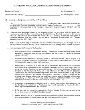 Fillable Online thda.org pdf 2021-LIHTC-STATEMENT-OF-ACSTATEMENT OF ...