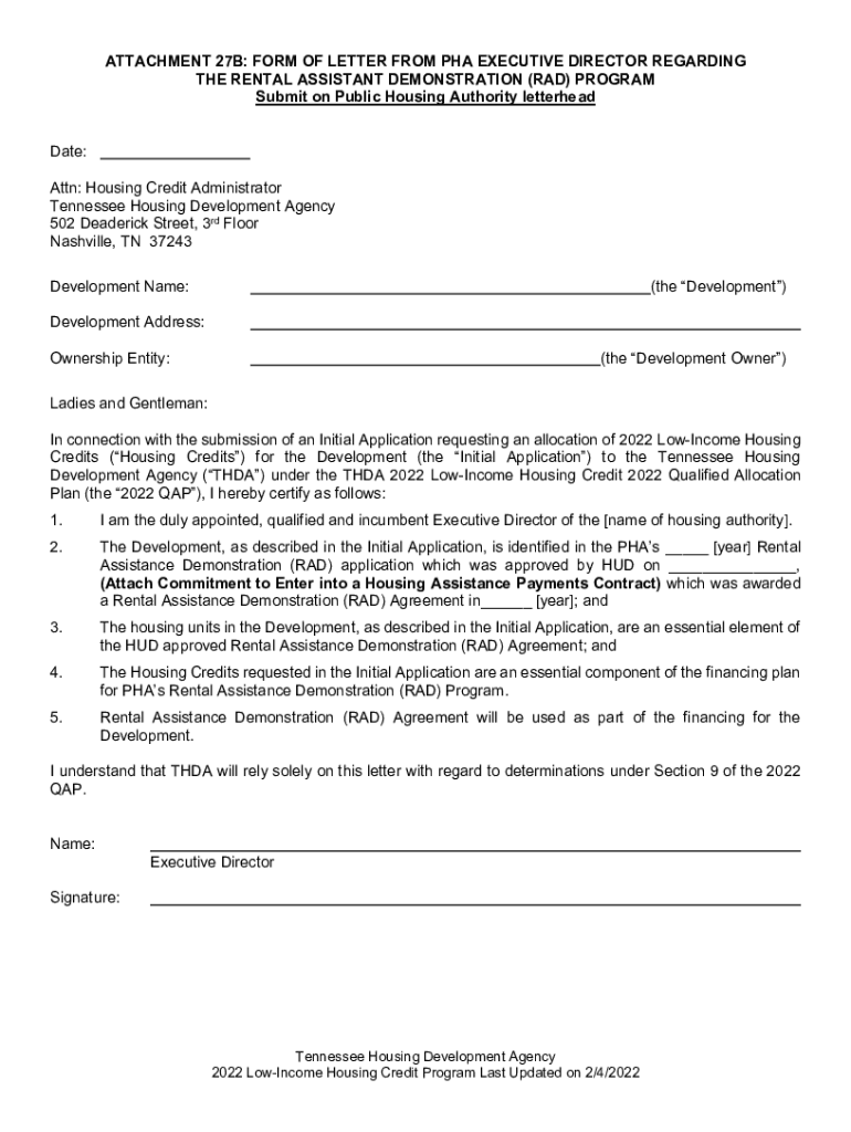 Fillable Online ATTACHMENT 27B: FORM OF LETTER FROM PHA EXECUTIVE DIRECTOR REGARDING ... Fax ...