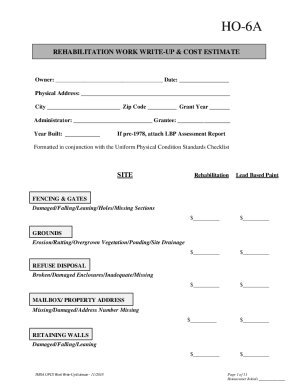 Fillable Online REHABILITATION WORK WRITE-UP & COST ESTIMATE Fax Email ...