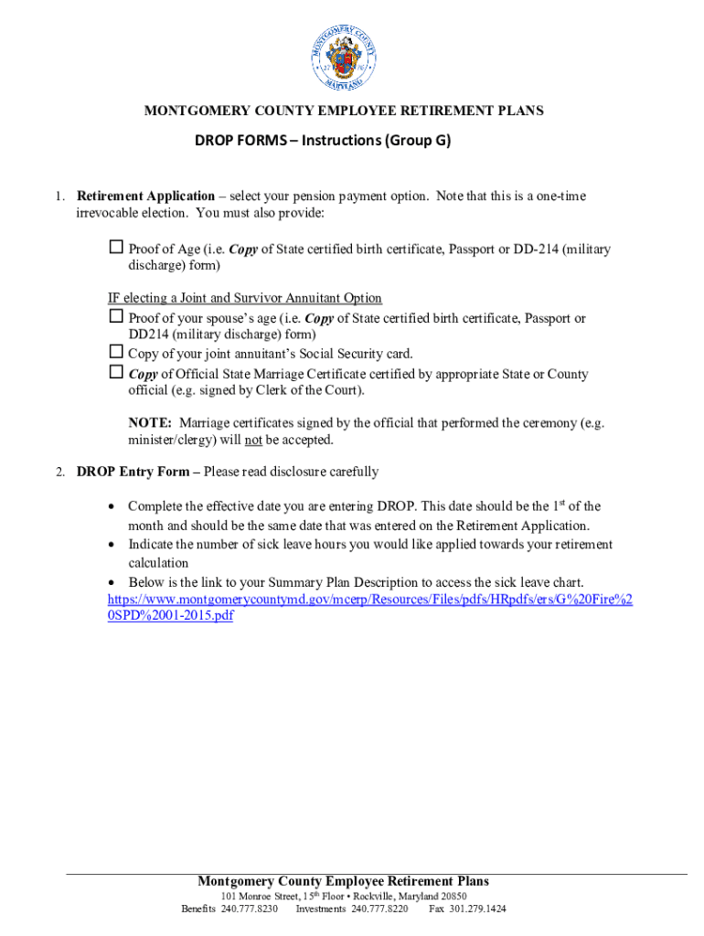 Fillable Online DROP FORMSInstructions (Group G) - Montgomery County ...