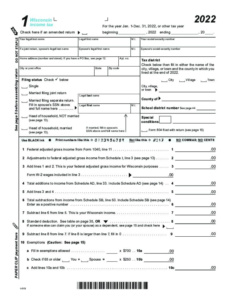 Wisconsin 2022 Income Tax Form - Blank Fillable Template | Fill Out ...