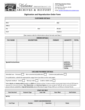 Fillable Online archives alabama Digitization and Reproduction Order ...