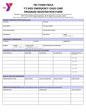 Fillable Online TRI-TOWN YMCA YS KIDS EMERGENCY CHILD CARE PROGRAM ...