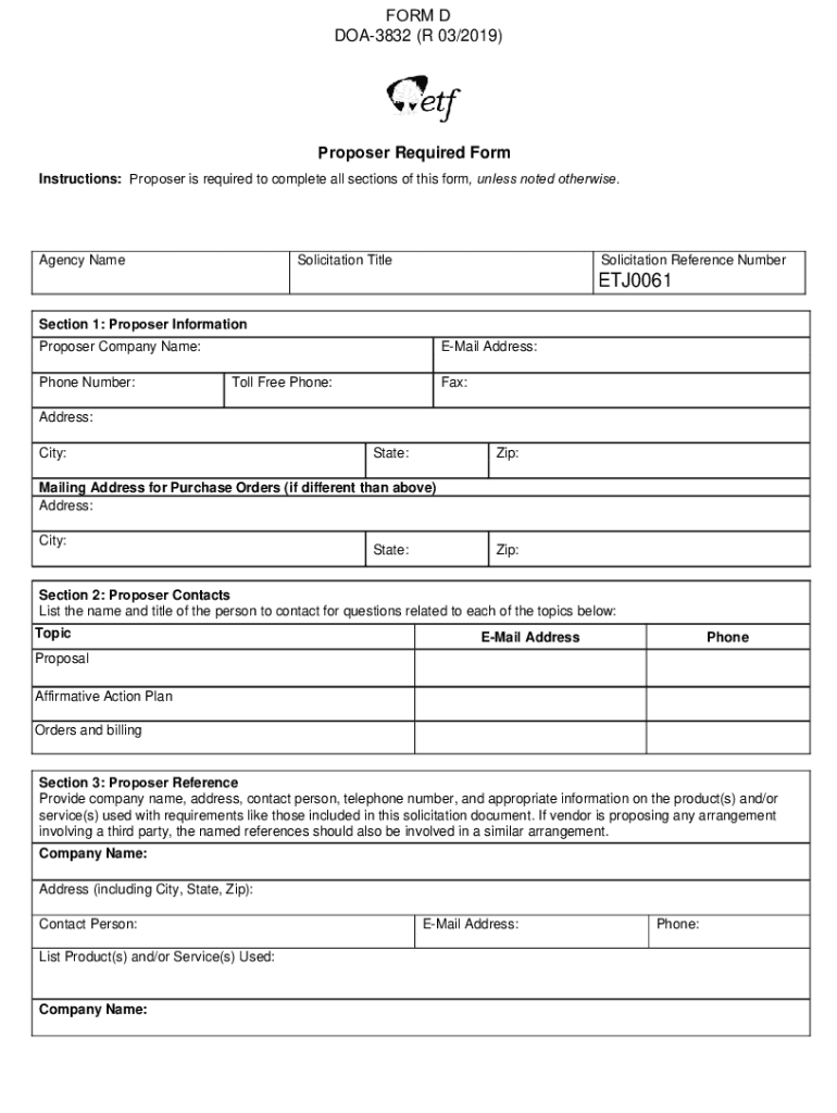 Fillable Online etf wi etf.wi.govsitesdefaultProposer Required Form ...