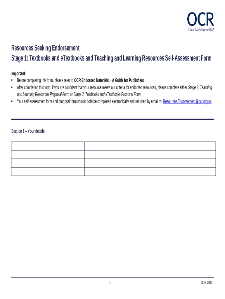 Stage 1 Self assessment Doc Template | pdfFiller