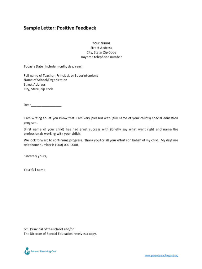 Fillable Online Sample Letters: Writing a Positive Feedback LetterLD OnLine Fax Email Print ...