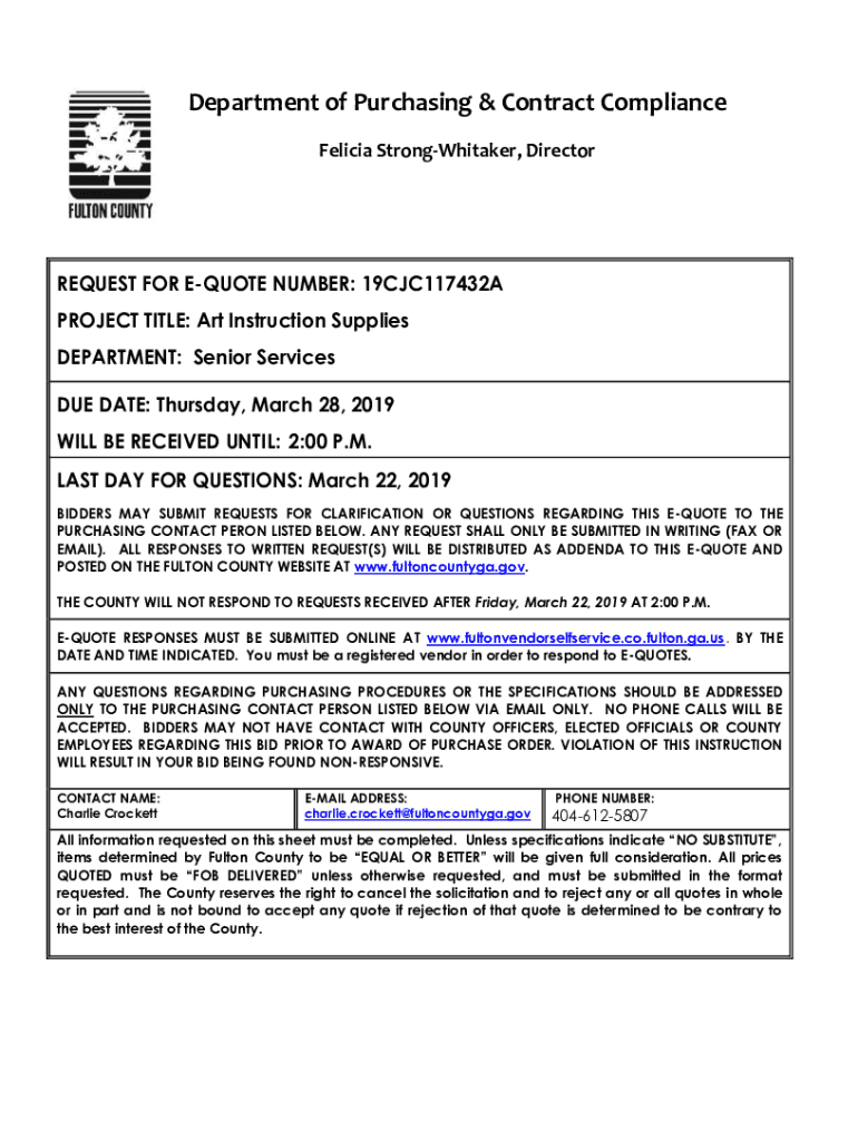 Fillable Online REQUEST FOR E-QUOTE NUMBER: 19CJC117432A Fax Email ...