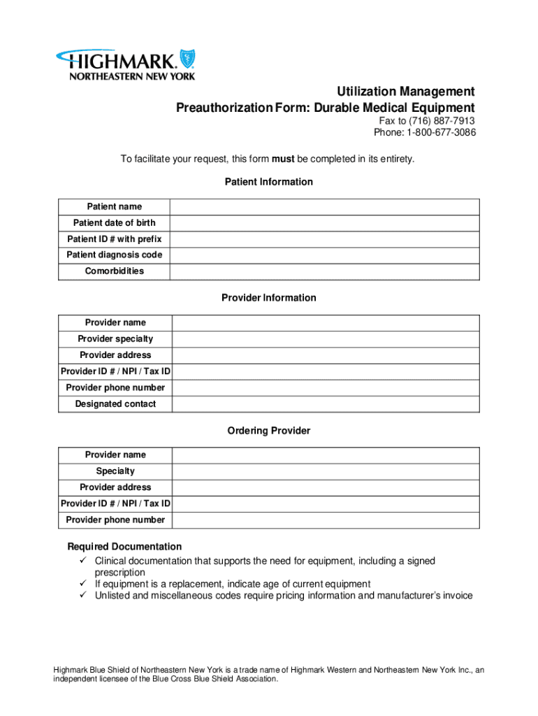 Fillable Online Durable Medical Equipment Preauth Form Fax Email Print ...