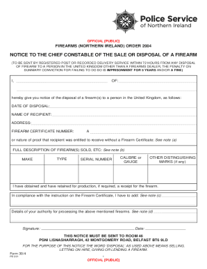 Fillable Online Firearms Form 30-4 - Notice to the Chief Constable of ...