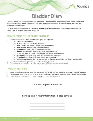 Fillable Online Bladder Diary - Voiding Diary - Overactive Bladder ...