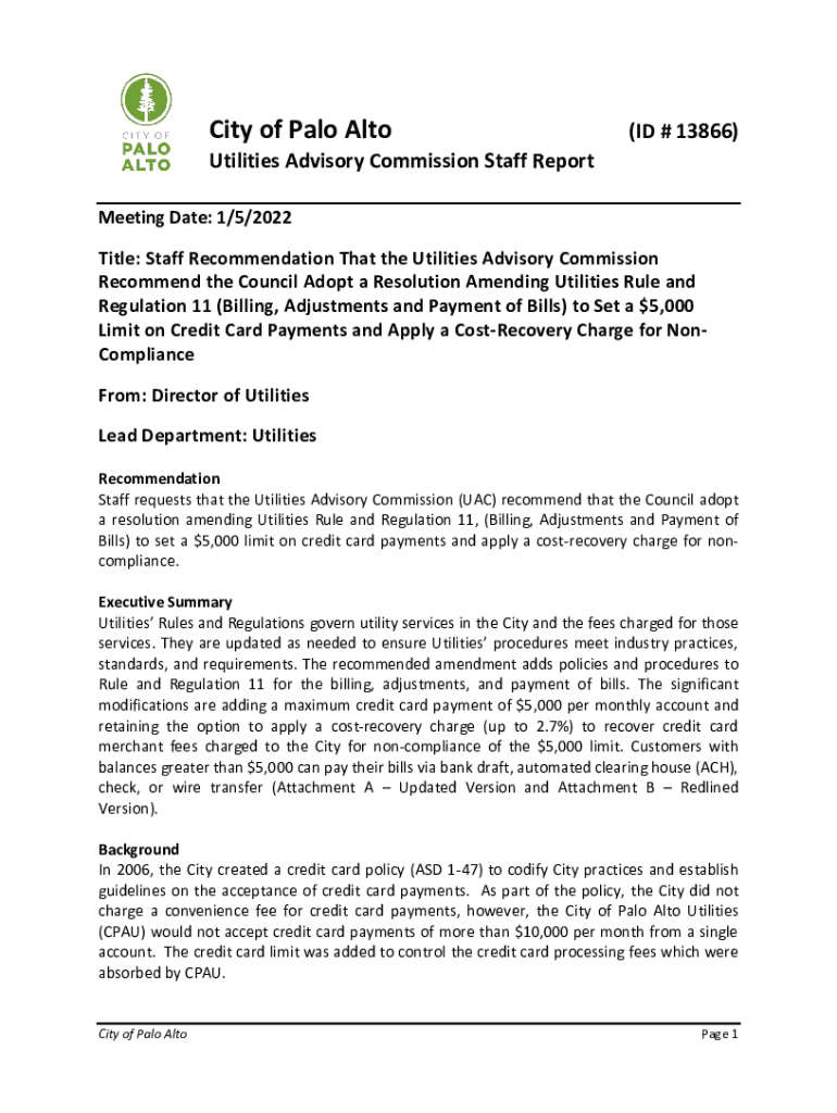 Fillable Online City of Palo Alto (ID # 13866) Utilities Advisory Commission Staff Report Fax ...