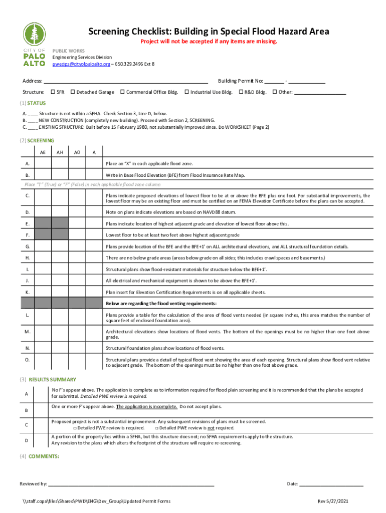 Fillable Online Fillable Online Screening Checklist: Building in ...