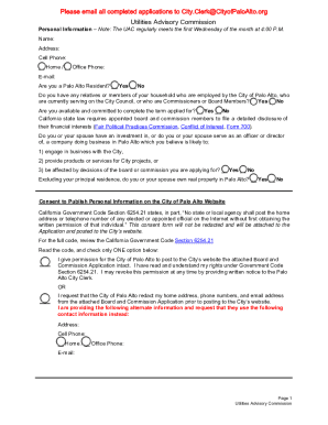 Fillable Online Application to Serve on the Utilities Advisory Commission Fax Email Print ...