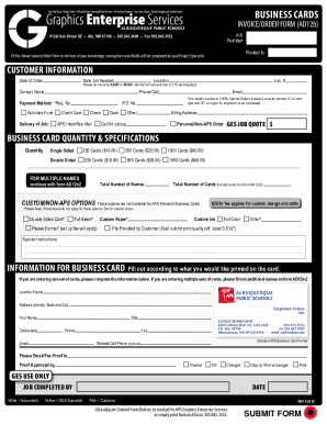 Fillable Online Fillable Online BUSINESS CARDS INVOICE/ORDER FORM ...