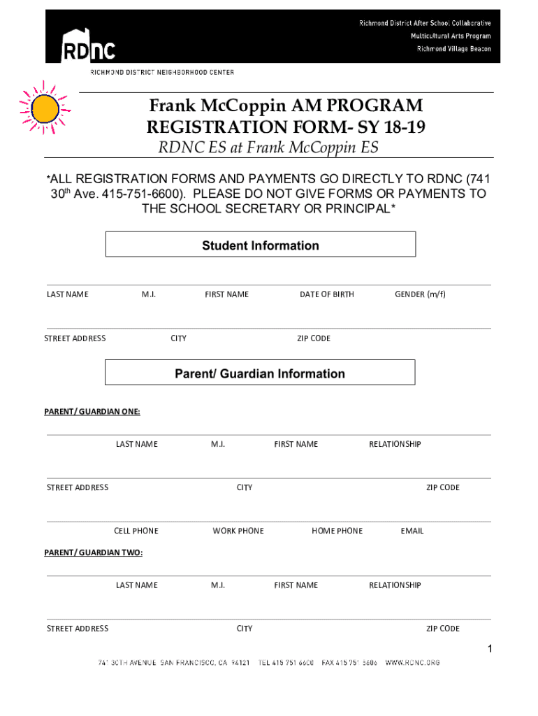 Fillable Online Frank McCoppin AM PROGRAM REGISTRATION FORM Fax Email Print - pdfFiller