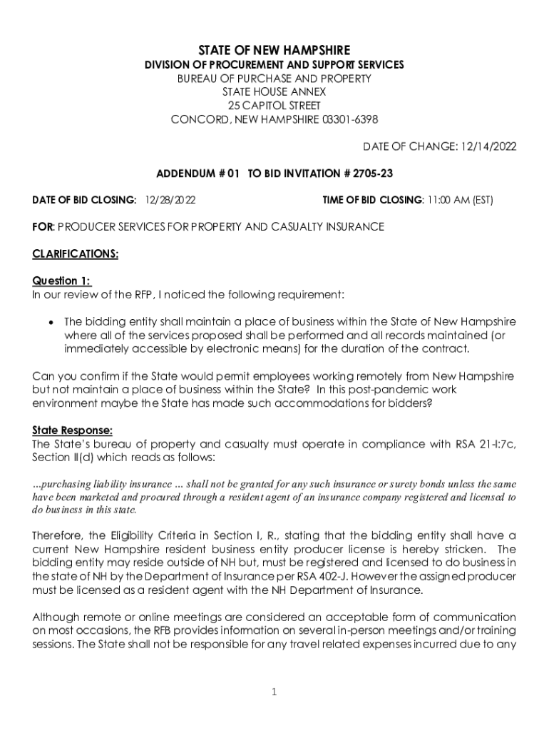 Fillable Online ADDENDUM # 01 TO BID INVITATION # 2705-23 Fax Email ...