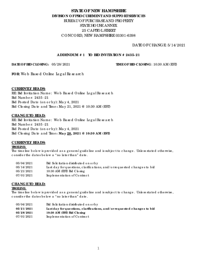 Fillable Online ADDENDUM # 1 TO BID INVITATION # 2435-21 Fax Email Print - pdfFiller