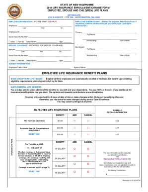 Fillable Online EMPLOYEE LIFE INSURANCE BENEFIT PLANS - NH.gov Fax ...
