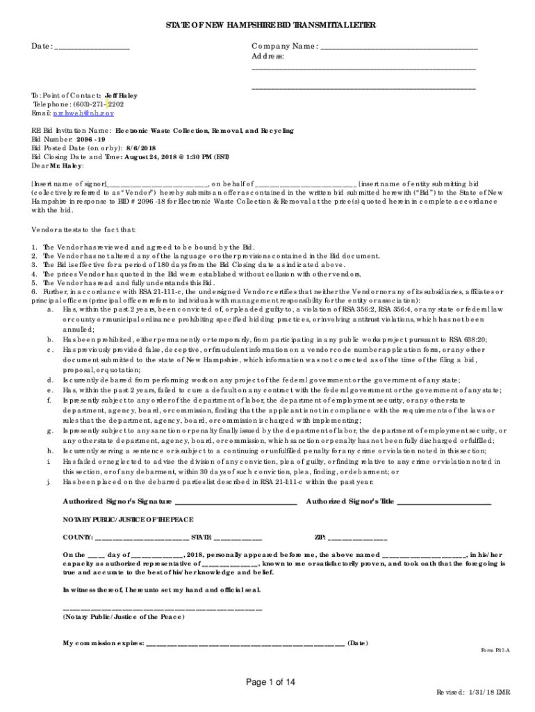 Fillable Online das nh Bid Number: 2096 - STATE OF NEW HAMPSHIRE - NH.gov Fax Email Print ...