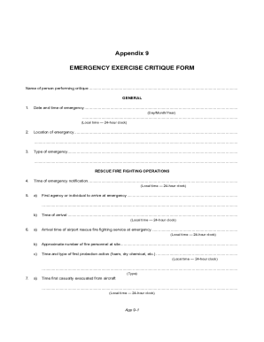 Fillable Online Appendix 9 EMERGENCY EXERCISE CRITIQUE FORM - ENAC Fax ...